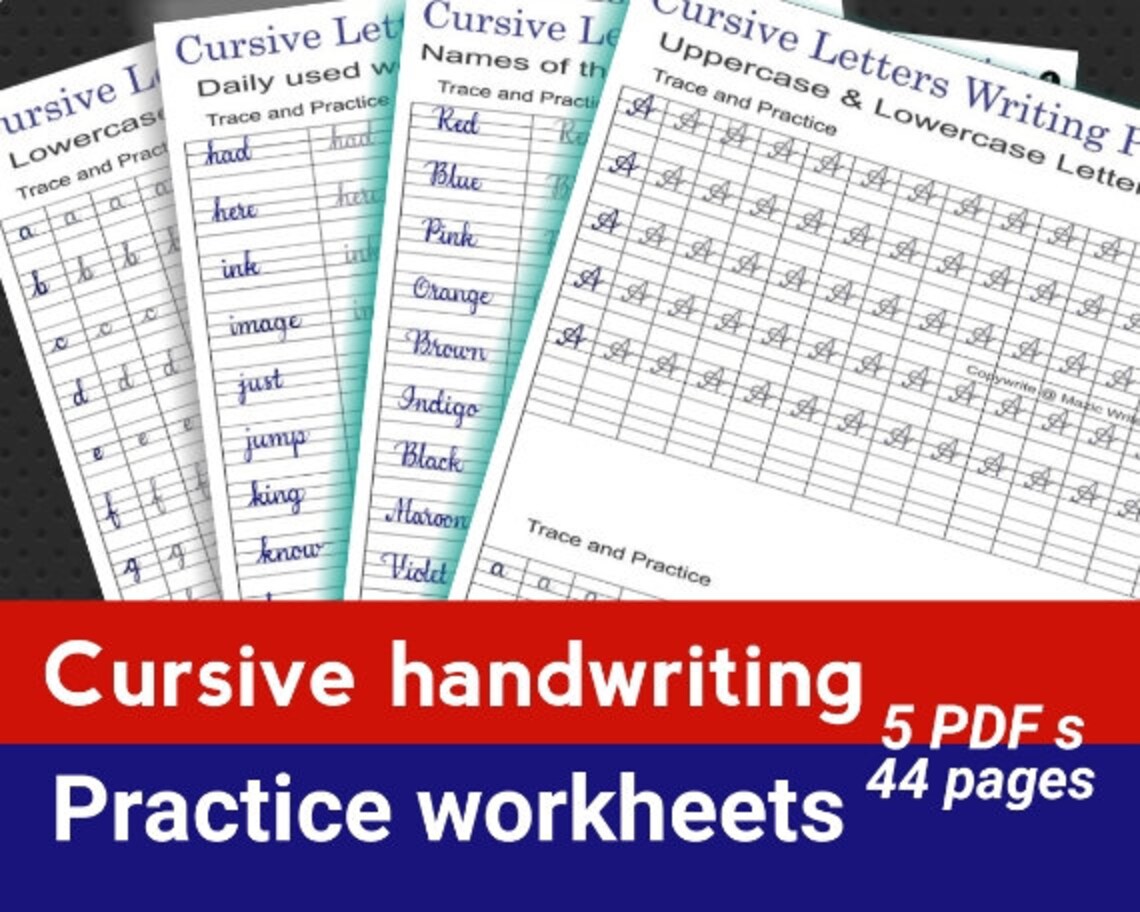 Straight Cursive Handwriting Practice Worksheets for Kids, Beginner and ...