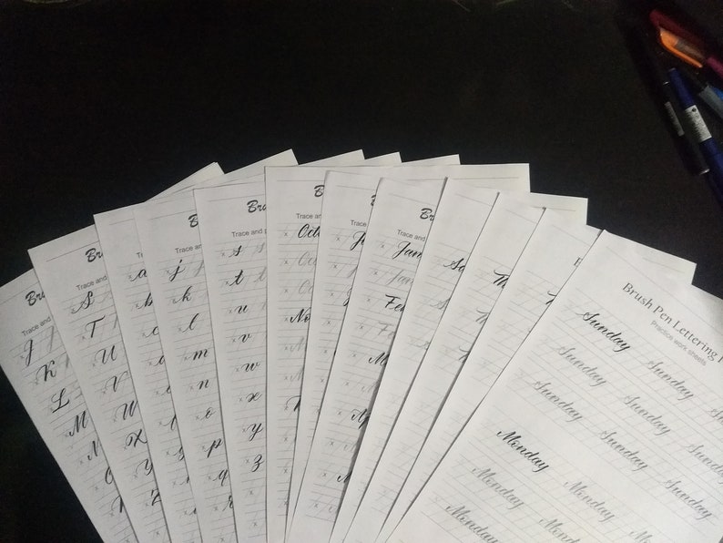 Brush Pen Lettering Printable Worksheets pdfs Easy to Trace and ...