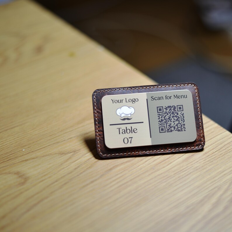 QR Code Menu Sign, Scan to View Menu, Wooden and Leather Table Menu ...