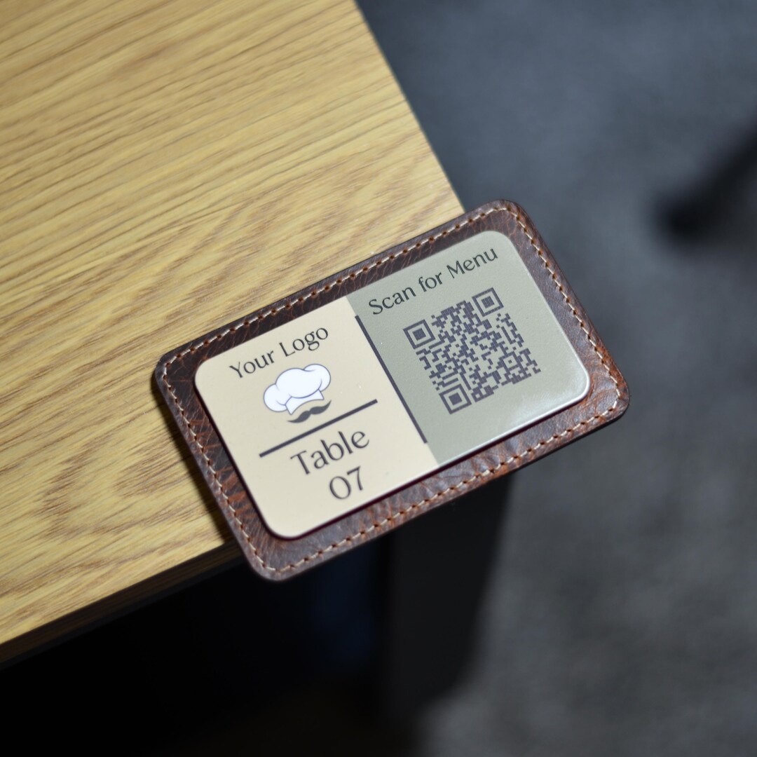 QR Code Menu Sign, Scan to View Menu, Wooden and Leather Table Menu ...