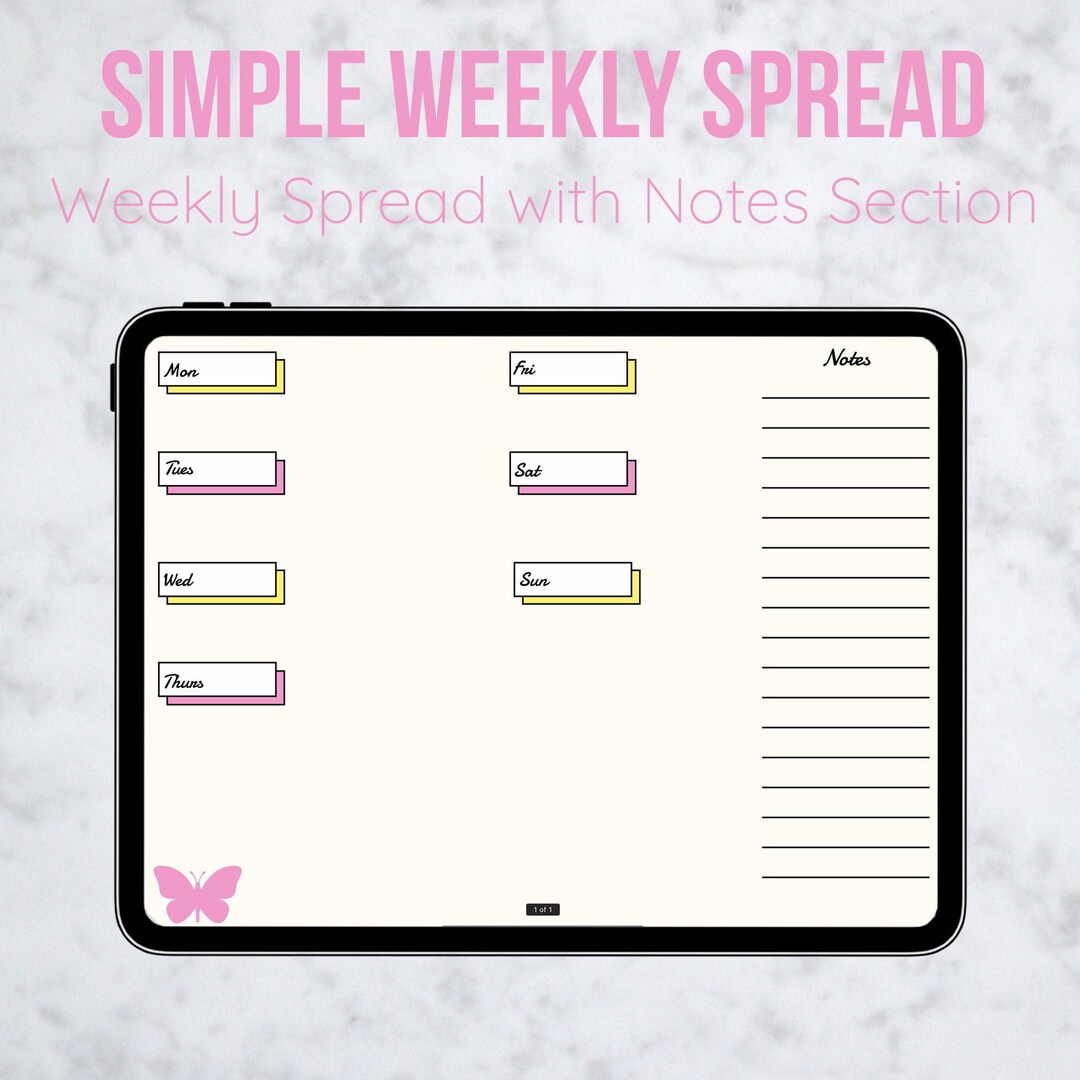Simple Weekly Spread With Yellow and Pink Accents - Etsy