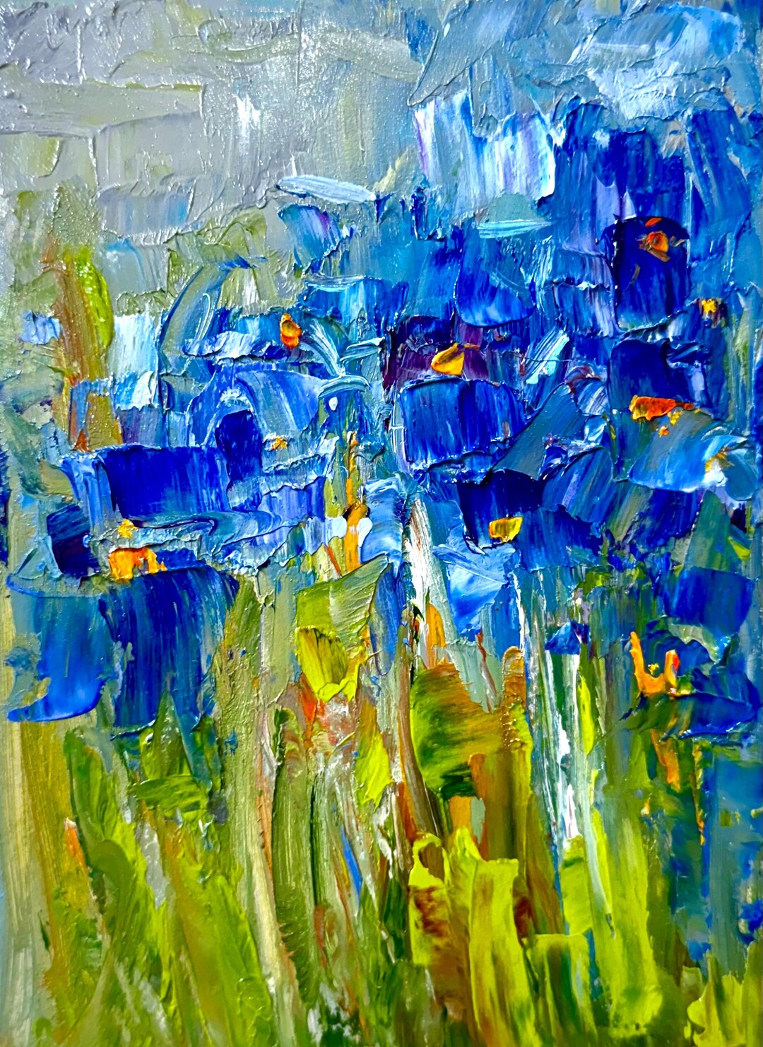 Blue Flowers Art Original Artwork Abstract Oil Painting Blue Flowers ...