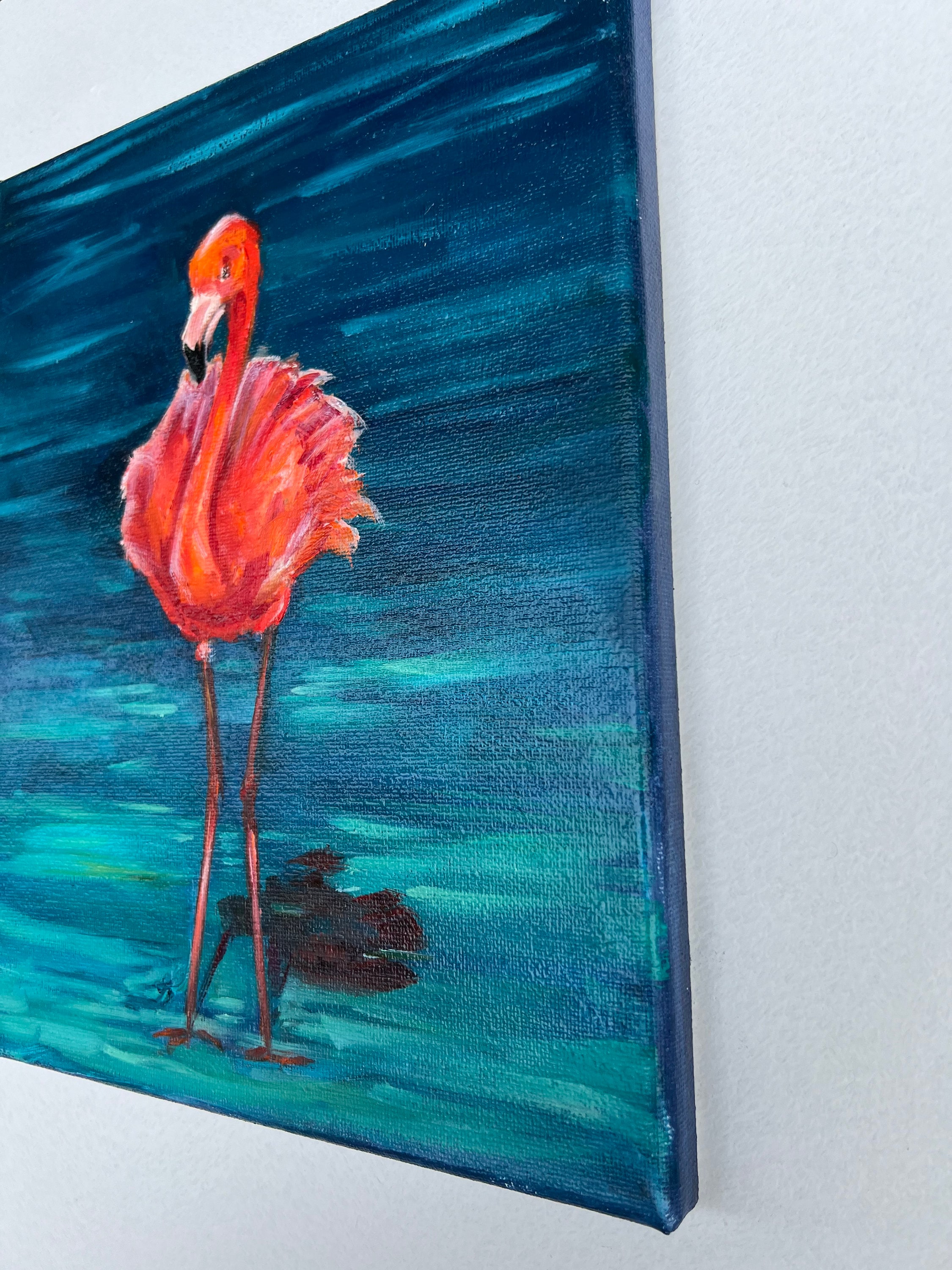 Flamingo Oil Painting Original Art on Canvas Bird Wall Decor Textured ...