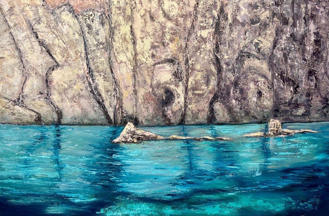 Greece Seascape Oil Painting on Large Canvas Seascape Artwork Turquoise ...