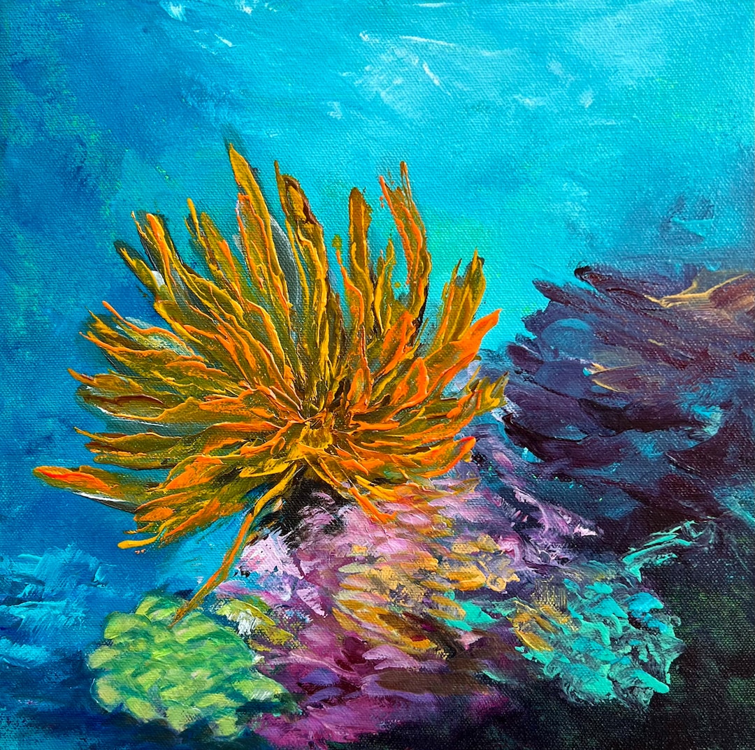 Blue Water Oil Painting Canvas Painting Wall Art Sea Life Original Art ...