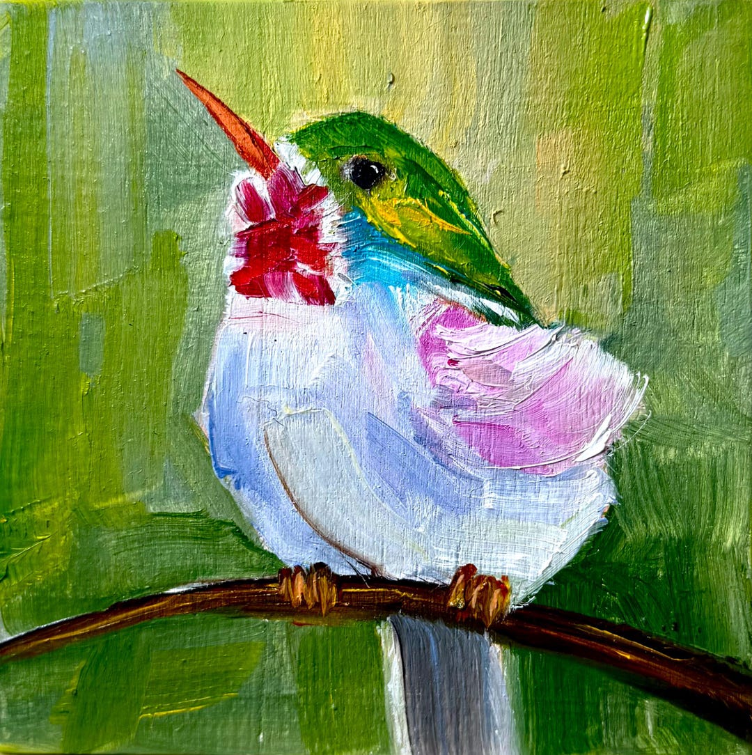 Hummingbird Oil Painting Bird Artwork Wildlife Wall Decor Handmade ...