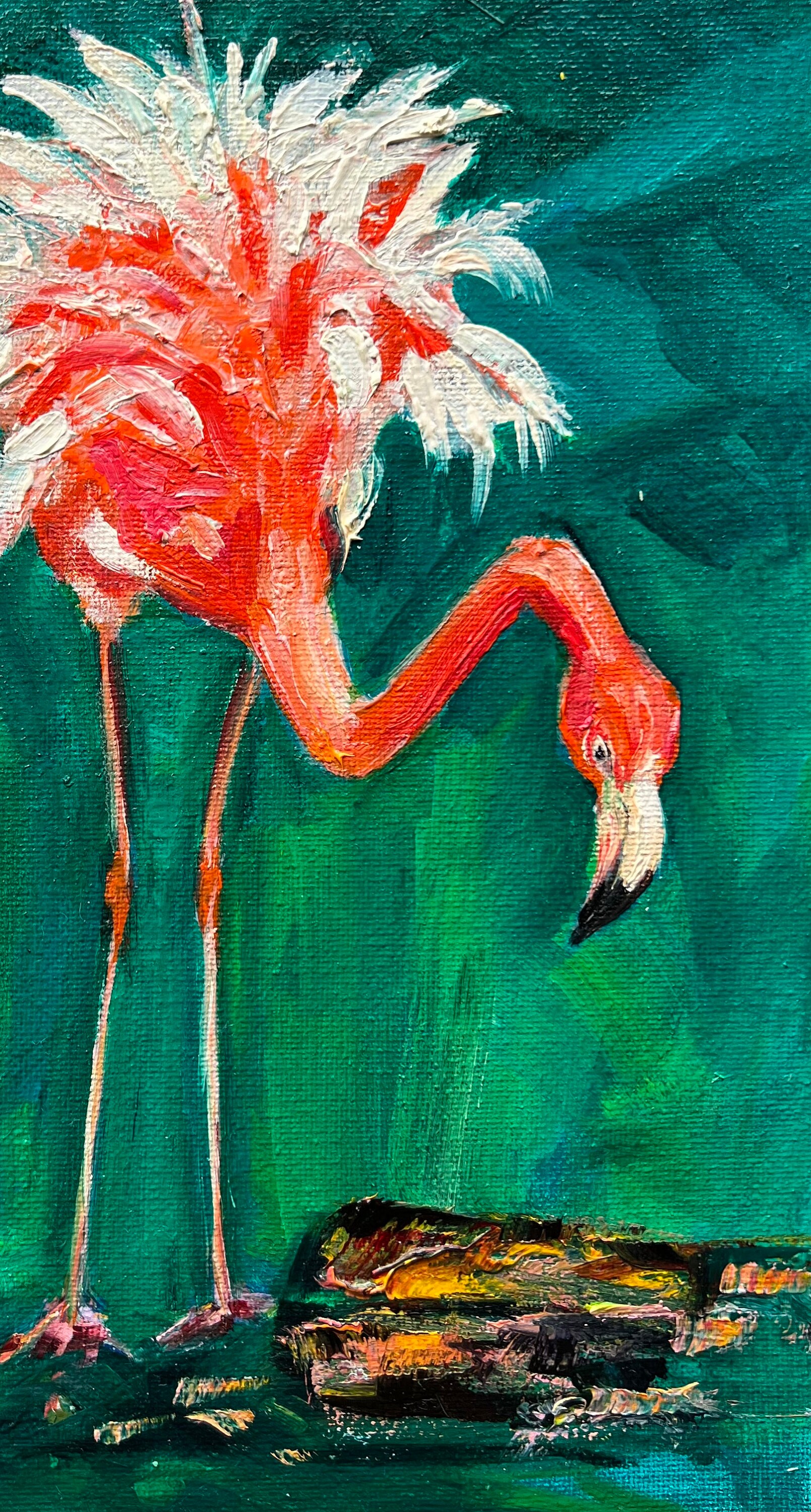 Flamingo Oil Painting Bird Original Art Small Painting Bookshelf Decor ...