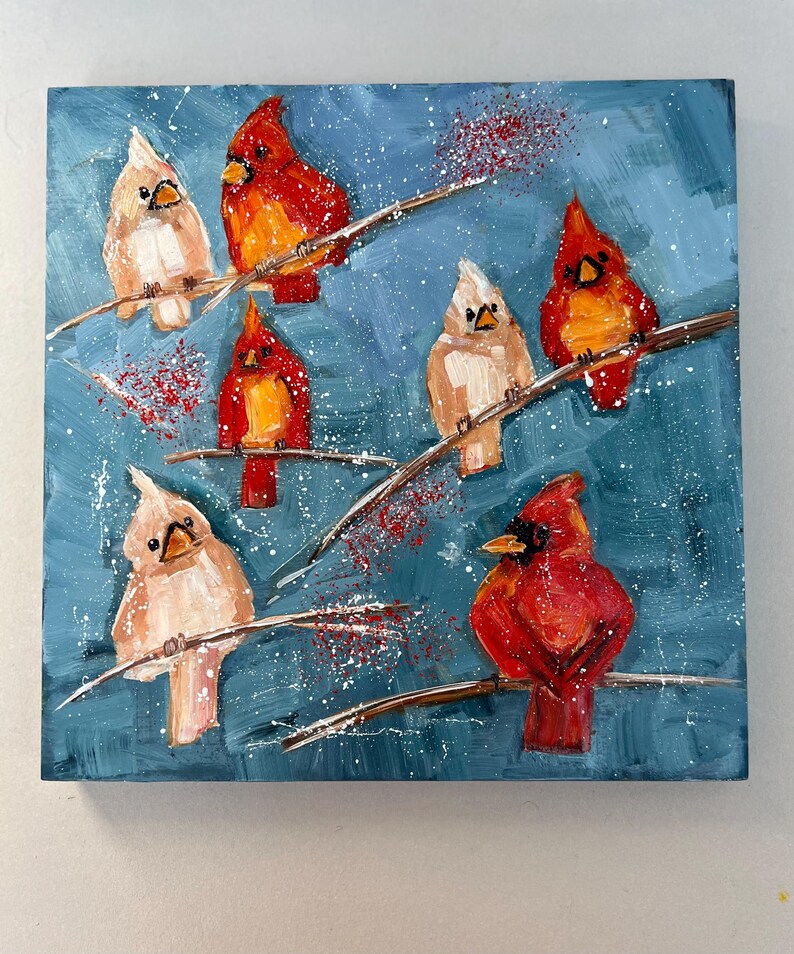 Red Cardinal Oil Painting Birds Original Art Textured Painting Animals ...