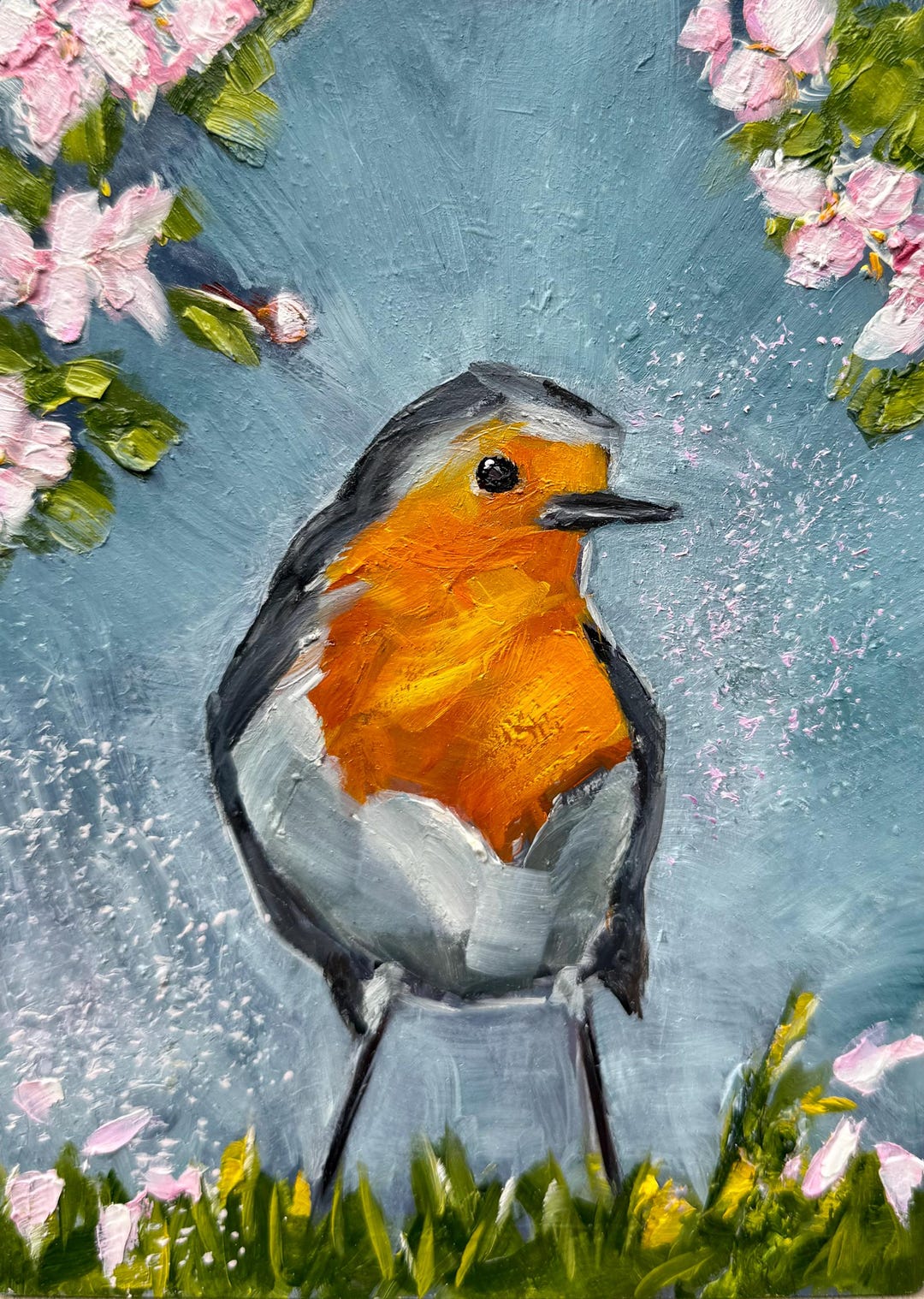 Robin Oil Painting Bird Original Art Brushstroke Wall Art Personalized ...