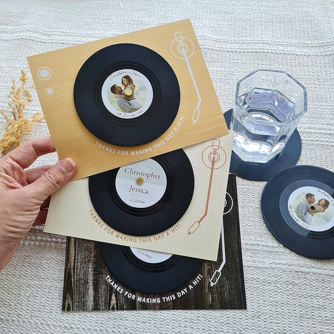 Personalized Retro Vinyl Coasters: Custom Wedding & Party Favors - Etsy