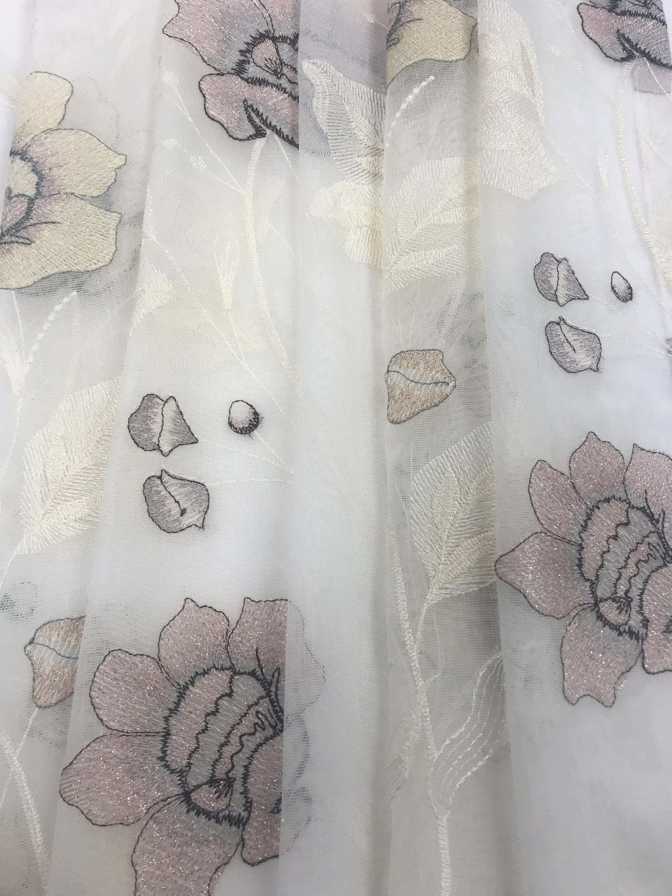 Peony Rose Flower Sheer Rod Pocket Curtain Panels SET OF 2 European ...