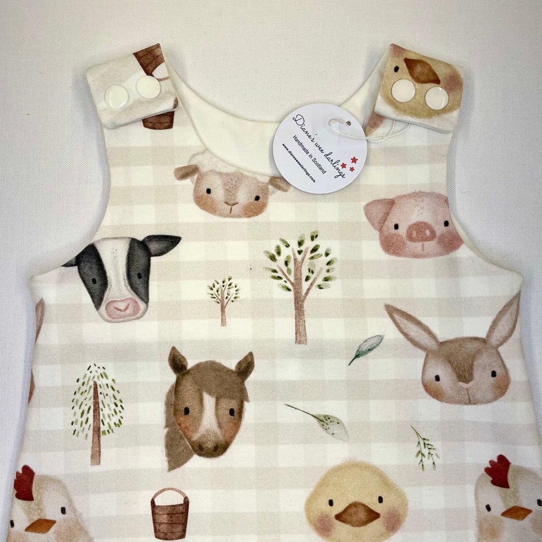 Gingham Farm Animals Organic Baby Romper: Handmade Toddler Clothes - Etsy