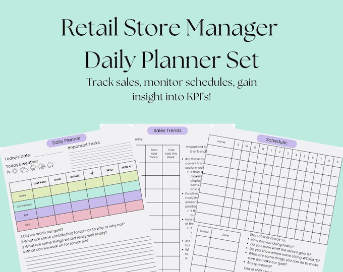 NEW Retail Store Manager Daily Sales Goal Planner Set! Daily Goals, Schedule Planner, Sales ...