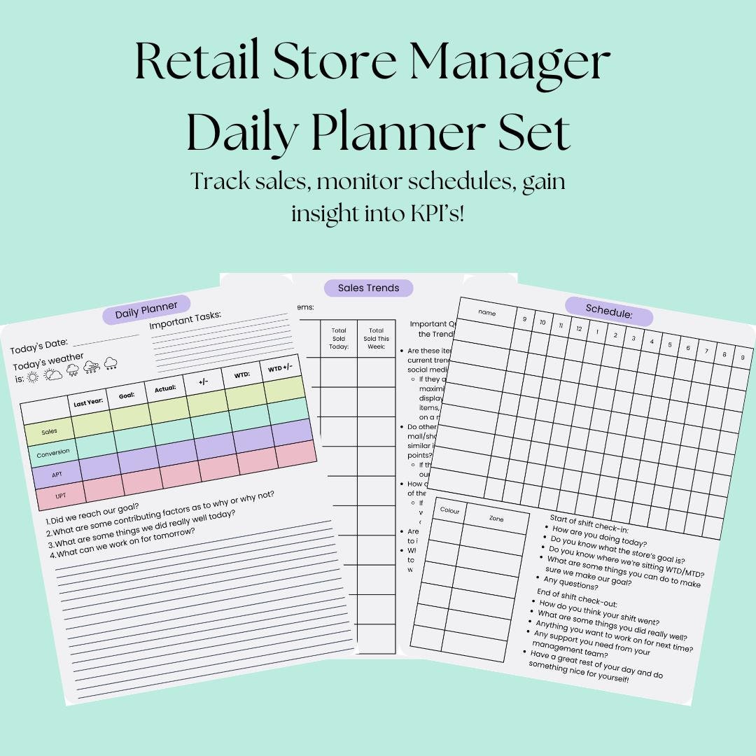 NEW Retail Store Manager Daily Sales Goal Planner Set! Daily Goals ...