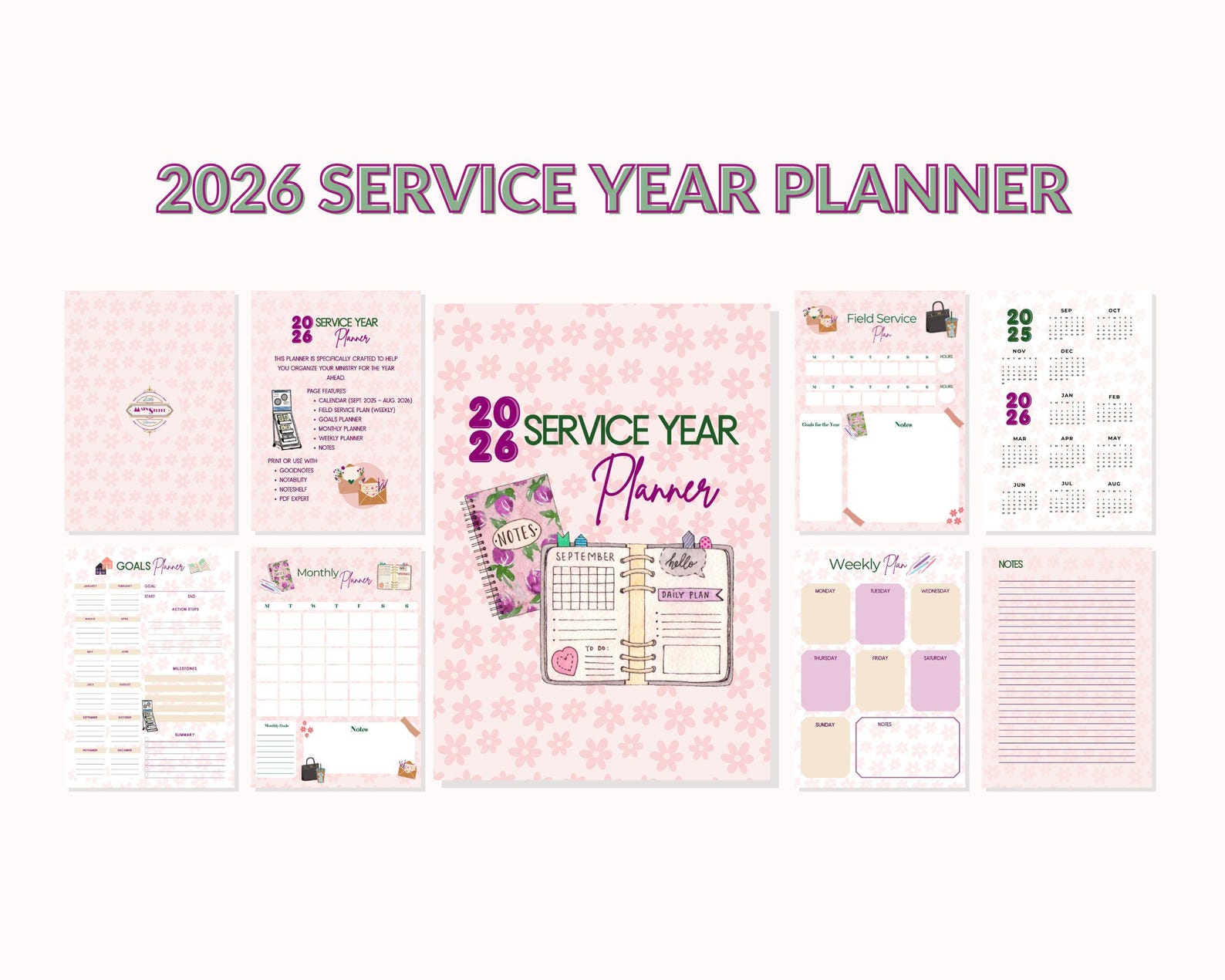 JW Field Service Planner: Weekly, Monthly Undated Calendar, 2025-2026 ...