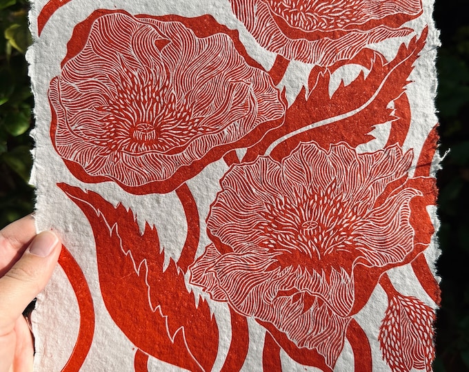 Poppies in Red on Handmade Paper - Etsy