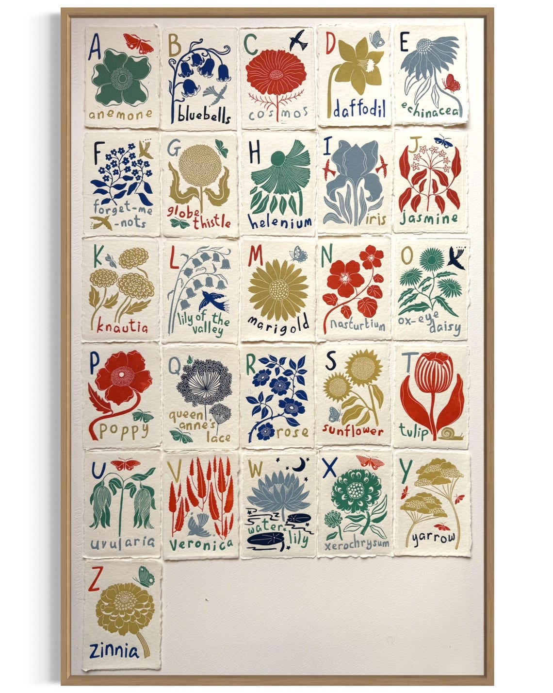 Alphabet of Flowers Tiles - Hand Printed Linocut on Handmade Paper - Etsy