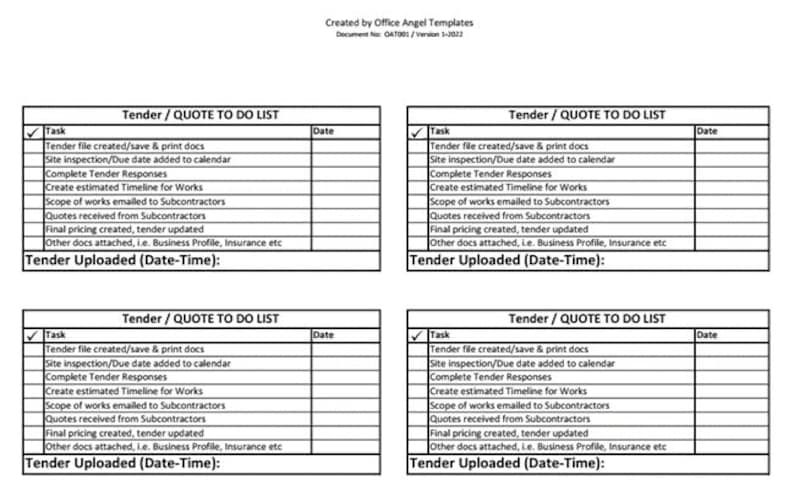 Tender / Quote to Do List - Etsy