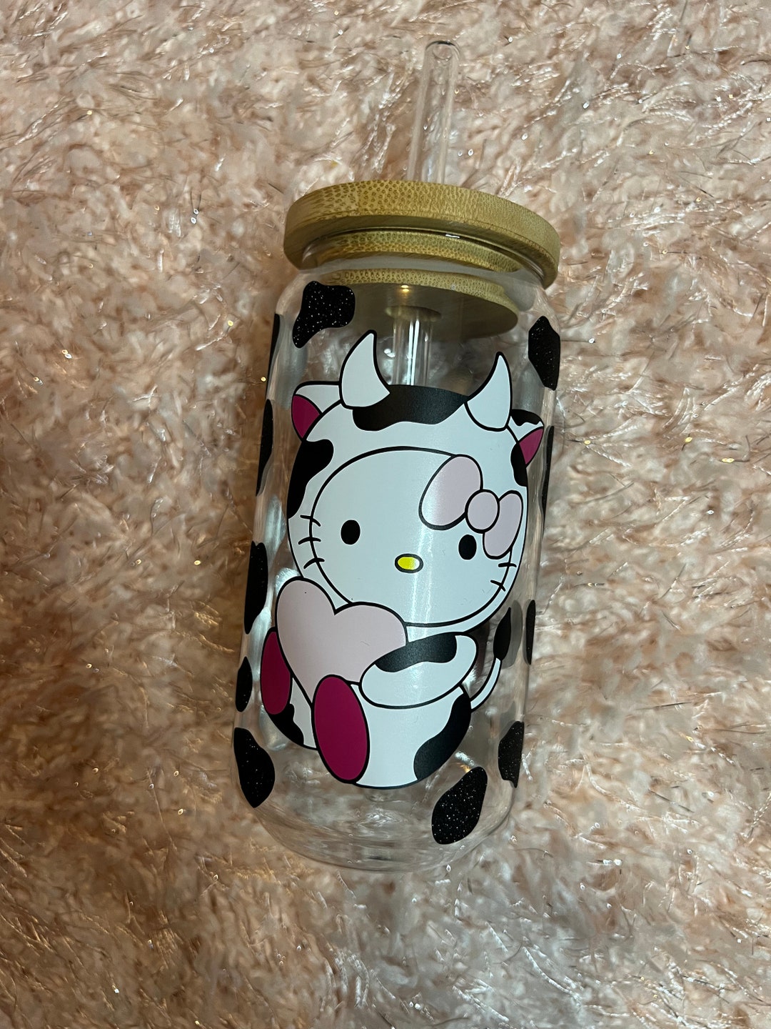Hello Kitty Cow Glass Can - Etsy