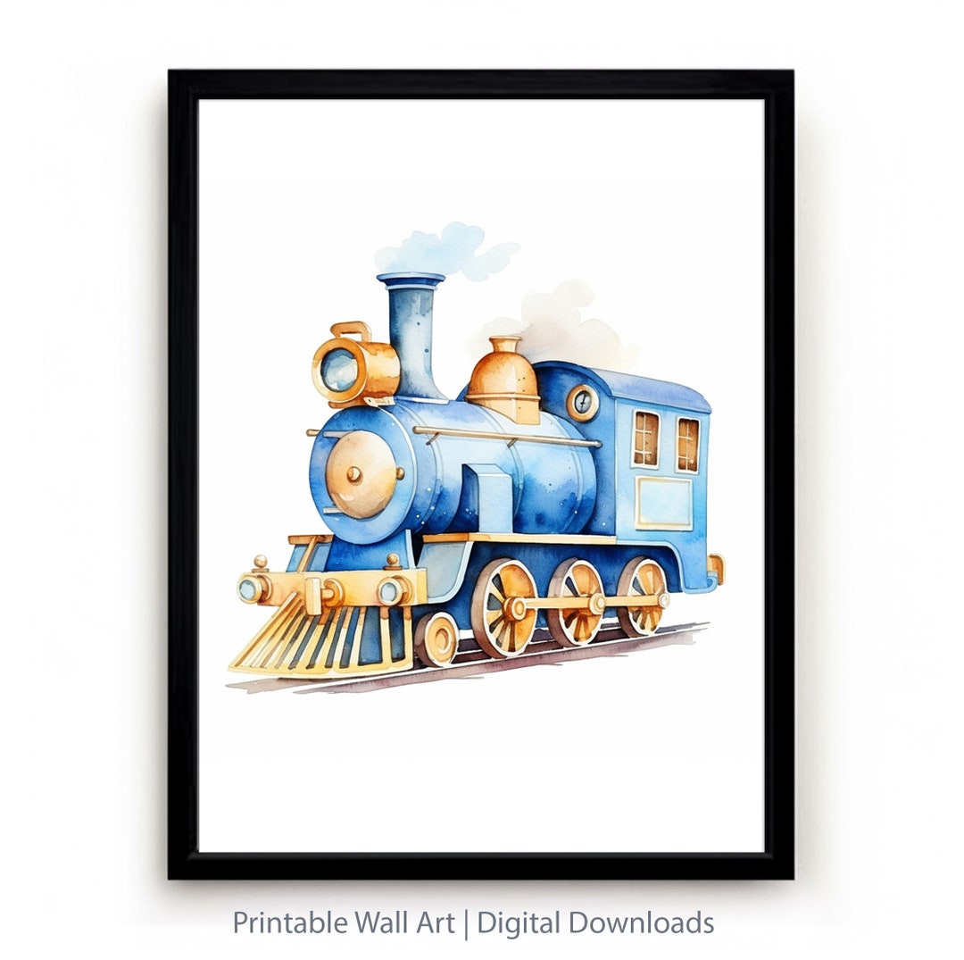 Train Printable Wall Art, Watercolor Steam Locomotive Train Print ...
