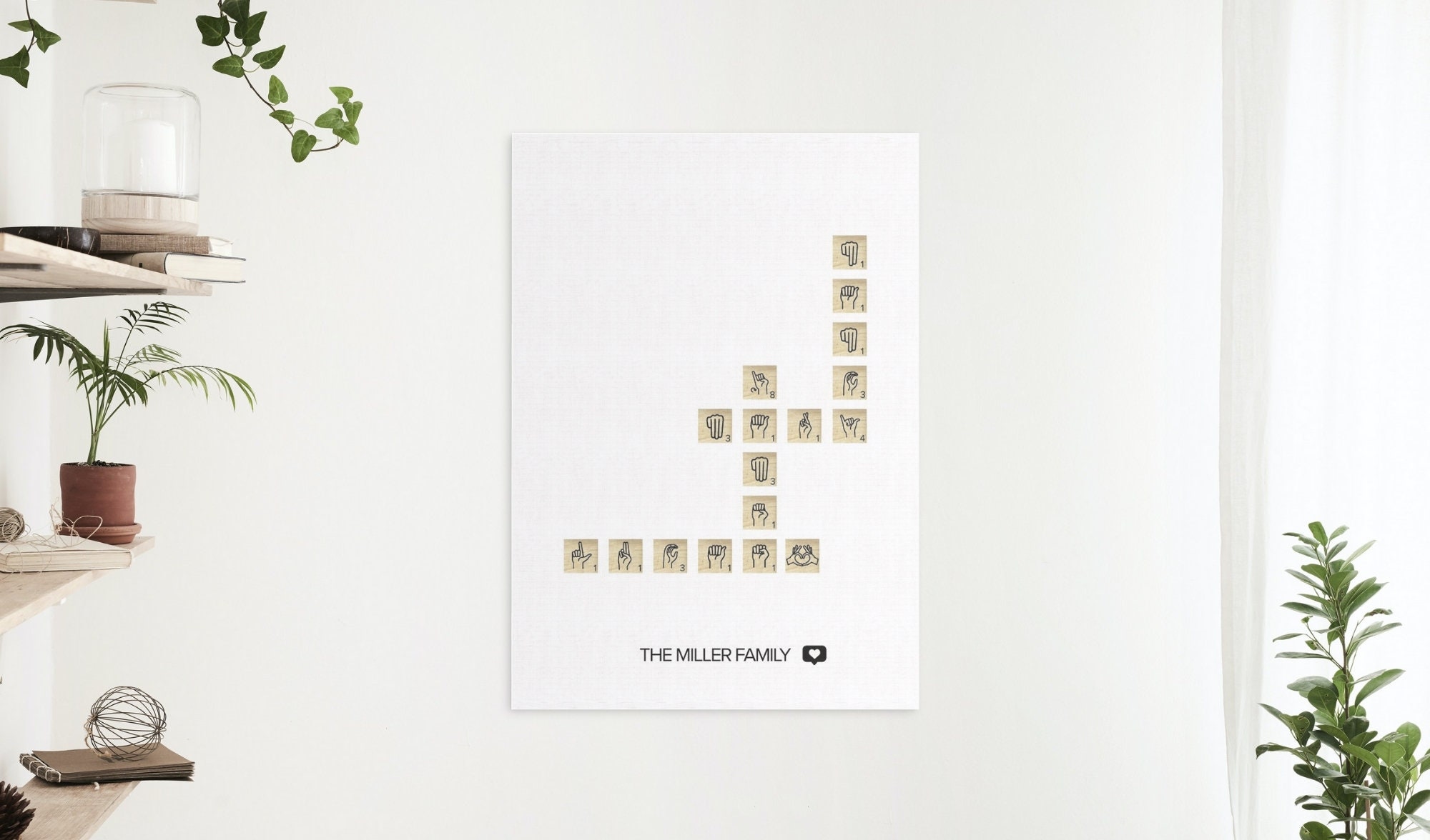 ASL Personalized Family Name Sign, Deaf Gifts, Crossword Scrabble Print ...
