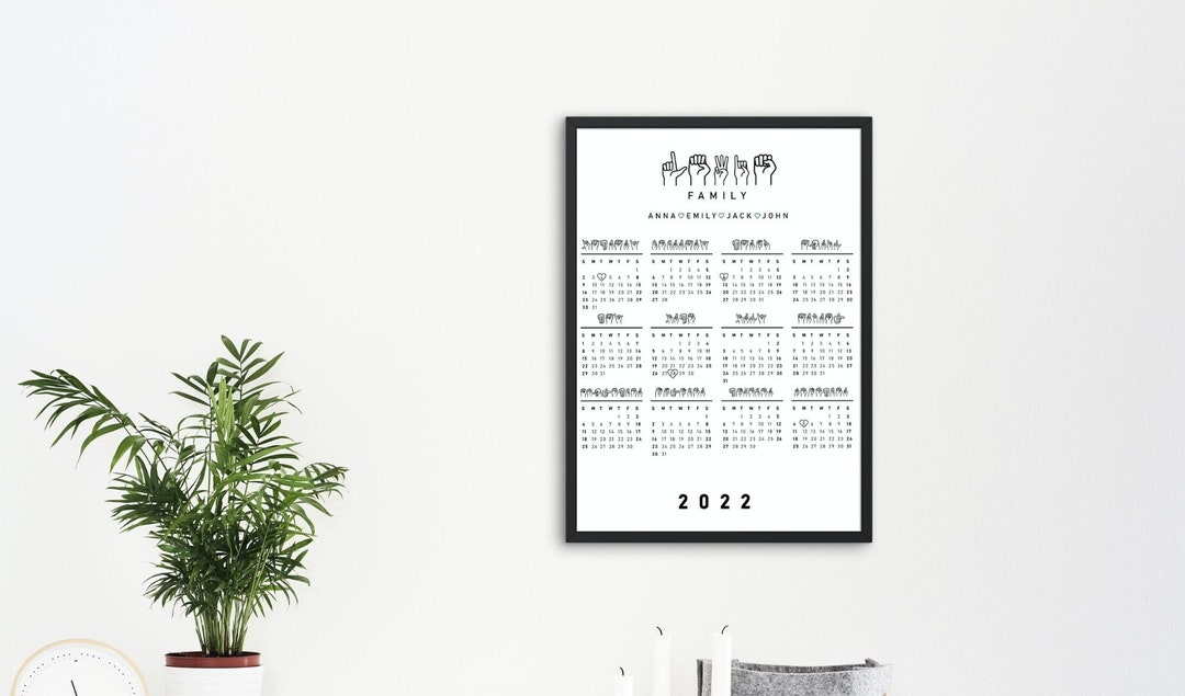 Personalized 2022 ASL Wall Calendar, Modern 2022 Calendar, 2022 Yearly ...