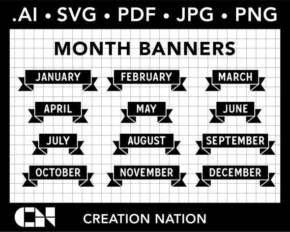 Months of Year Banners in Sans Serif Minimal Modern Cuttable - Etsy