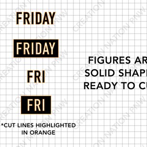 Days of Week Calendar Sans Serif Minimal Modern Cuttable Files for ...