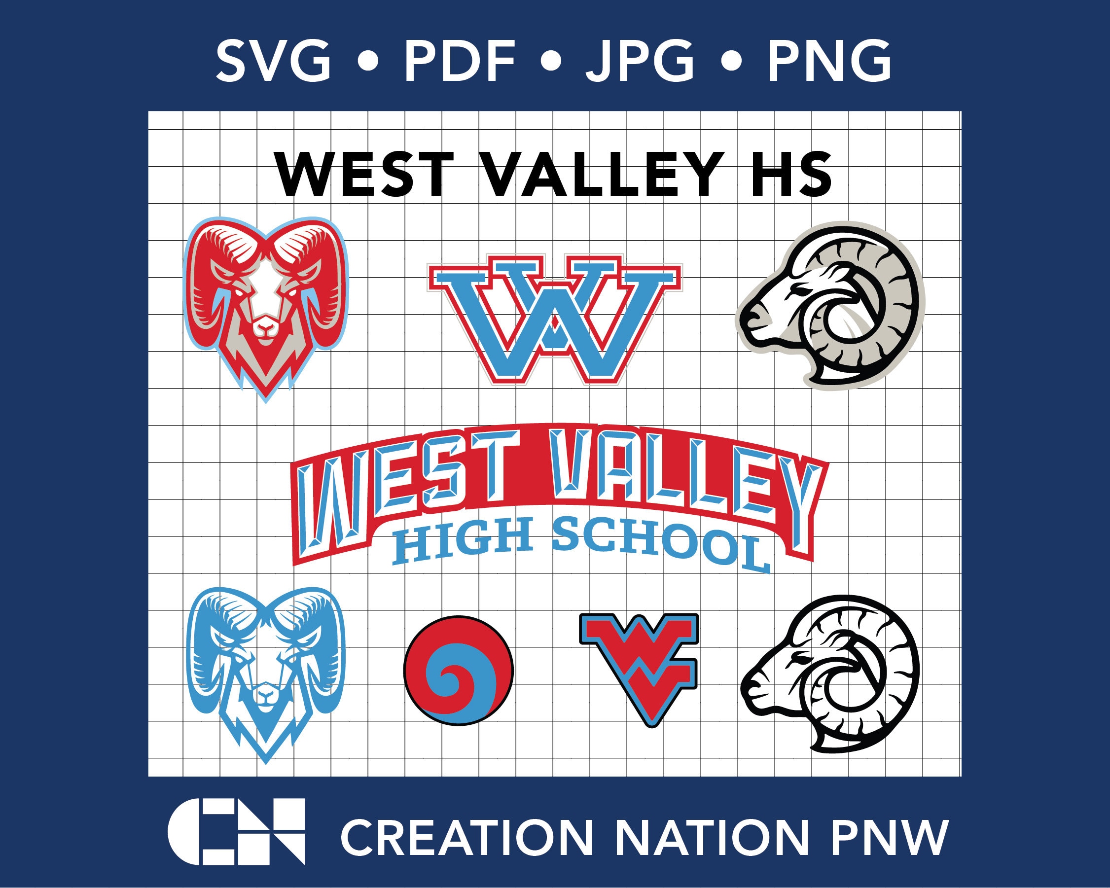West Valley Rams WVHS Yakima Valley SVG Washington High School Cuttable ...