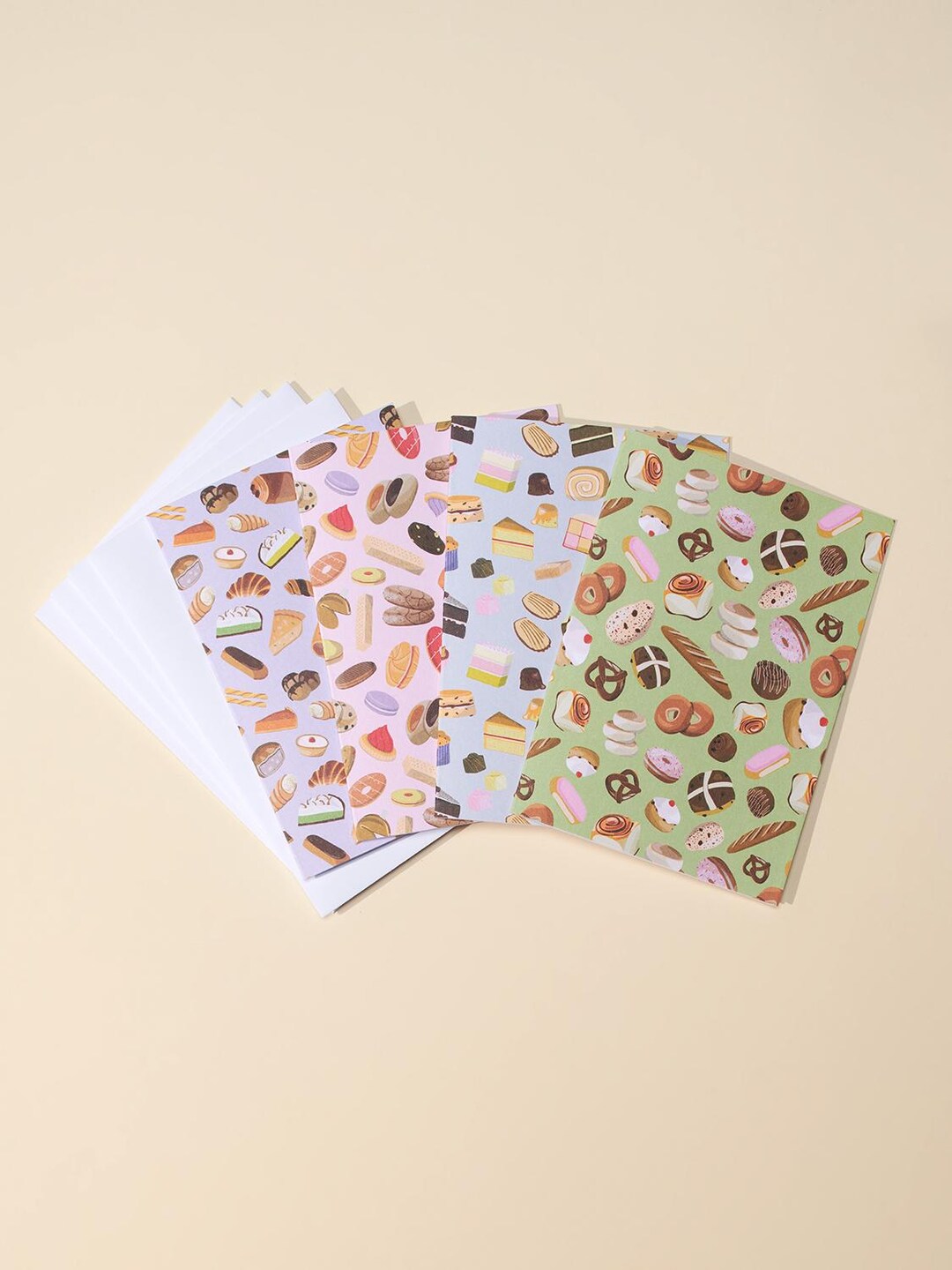 Set of 4 Baking Notecards - Cute Cake, Pastry, Biscuit & Bread Designs ...