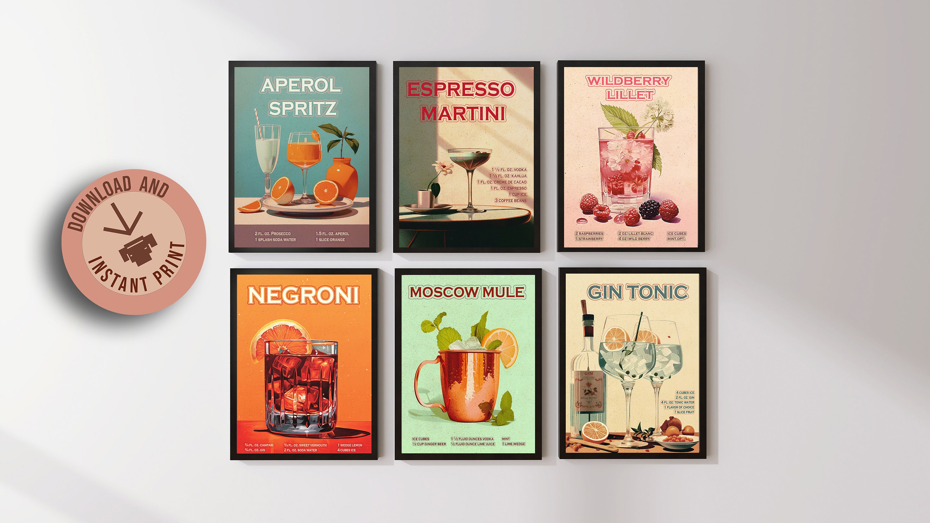 Cocktail Paradise Set of 11 Cocktail Prints Digital Printing Coffee ...