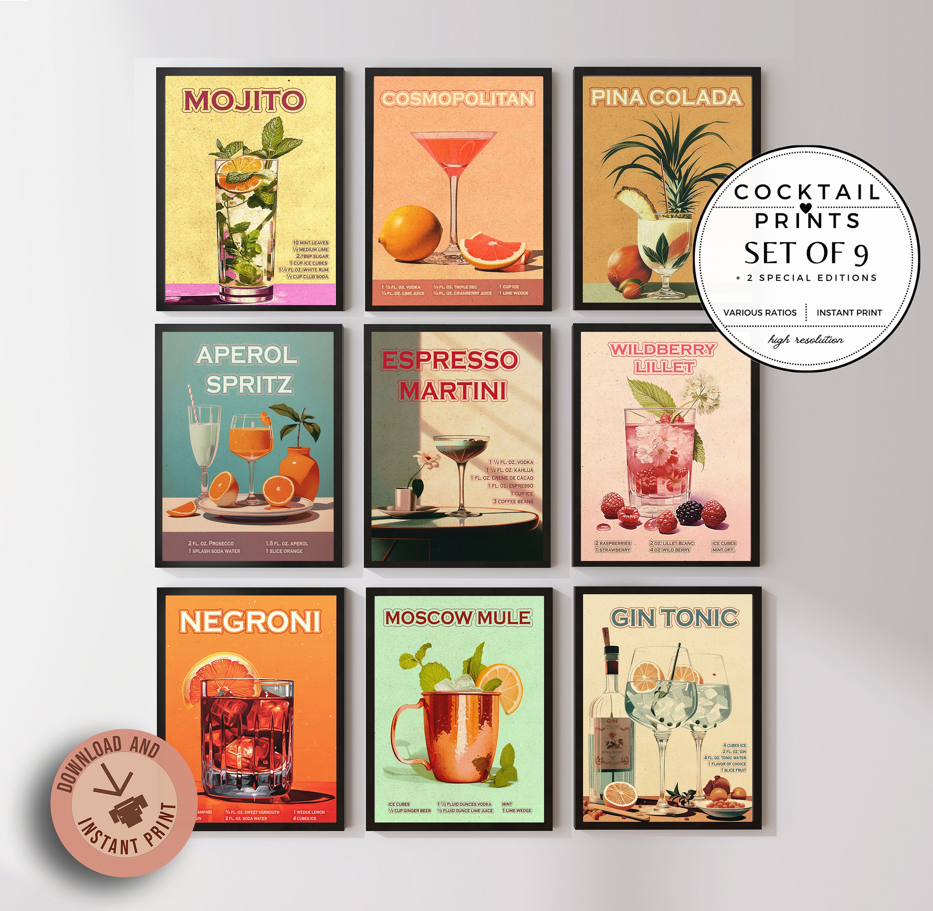 Cocktail Paradise Set of 11 Cocktail Prints Digital Printing Coffee ...