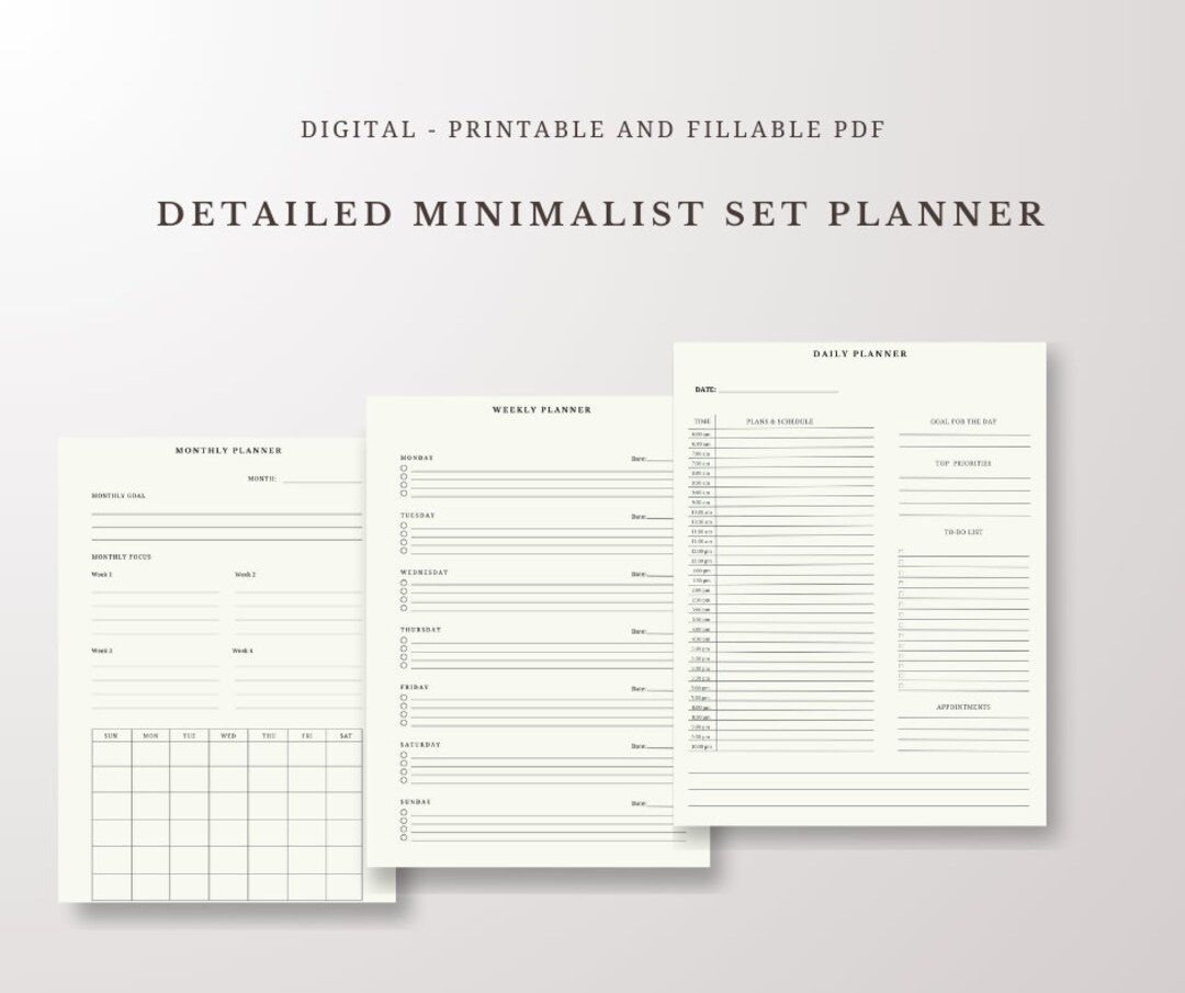 Detailed Minimalist 2024 Planner Set-printable and Editable Undated Pdf ...