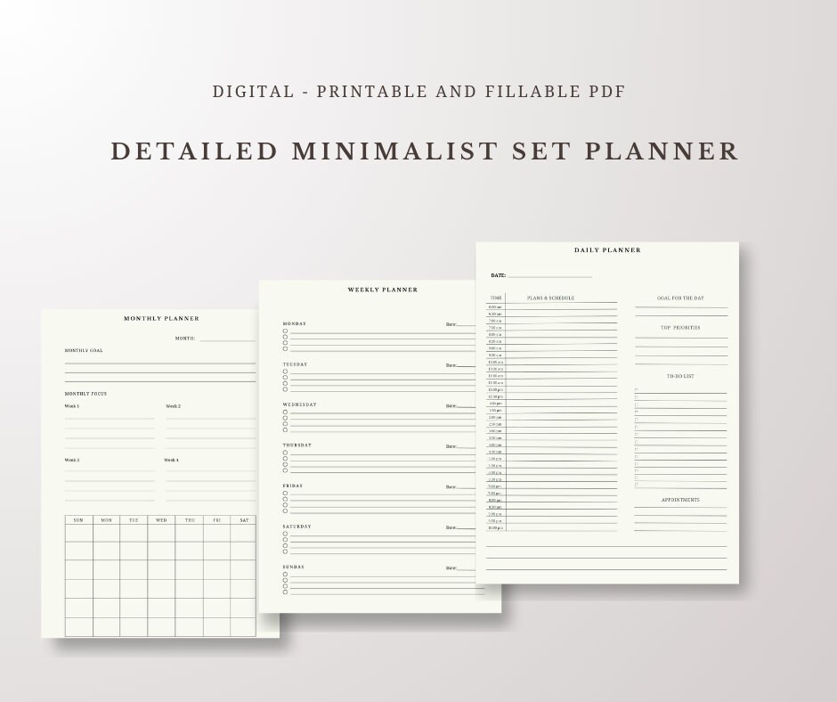 Detailed Minimalist 2024 Planner Set-printable and Editable Undated Pdf ...