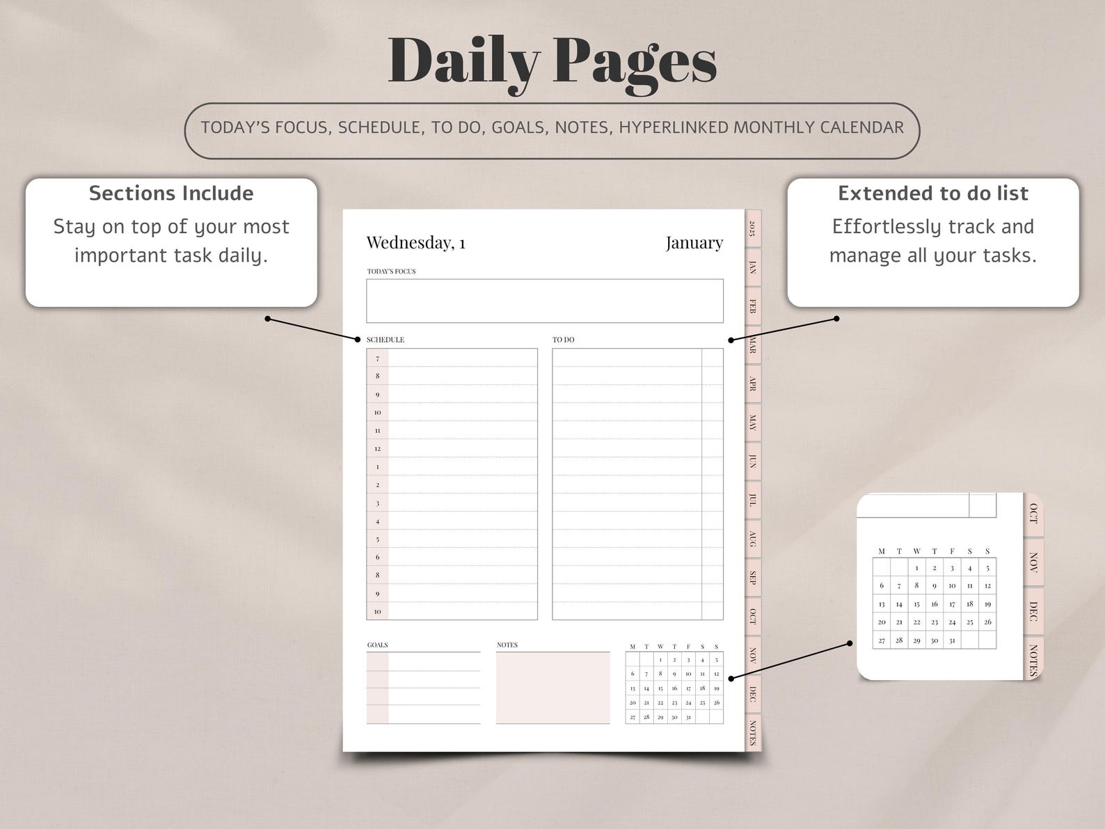 2025 Digital Planner in Portrait Orientation – Hyperlinked Daily ...