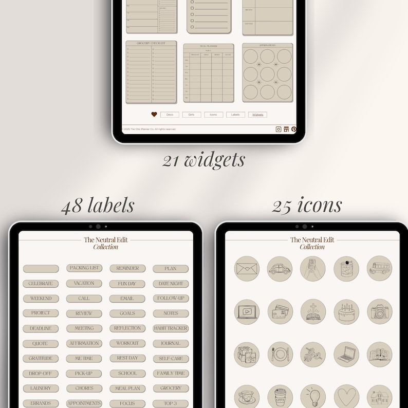 Neutral Digital Sticker Book: Planner Icons, Labels, Widgets (goodnotes ...