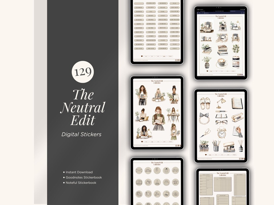 Neutral Digital Planner Stickers | Goodnotes Noteful Pre-cropped ...