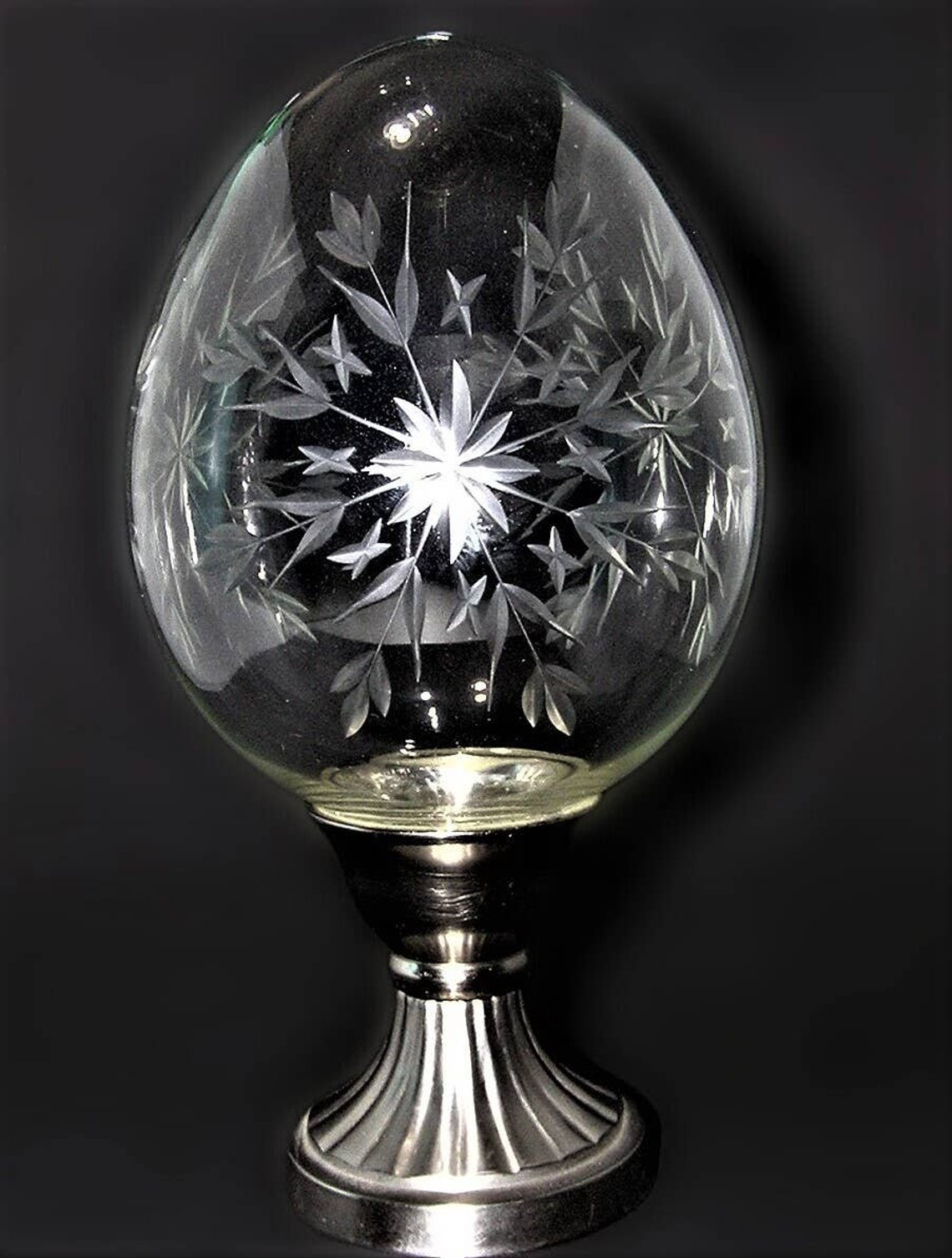 Etched Art Glass Hollow Snowflake Egg With Stand - Etsy