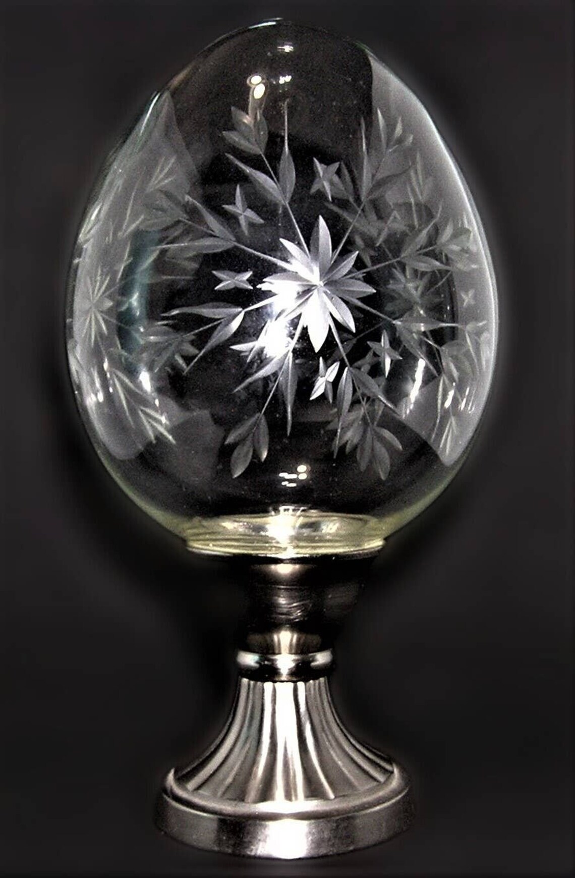 Etched Art Glass Hollow Snowflake Egg With Stand - Etsy