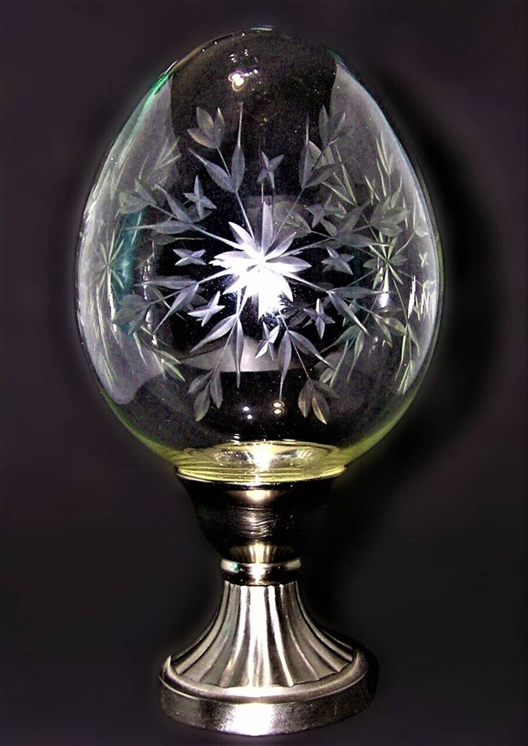Etched Art Glass Hollow Snowflake Egg With Stand - Etsy