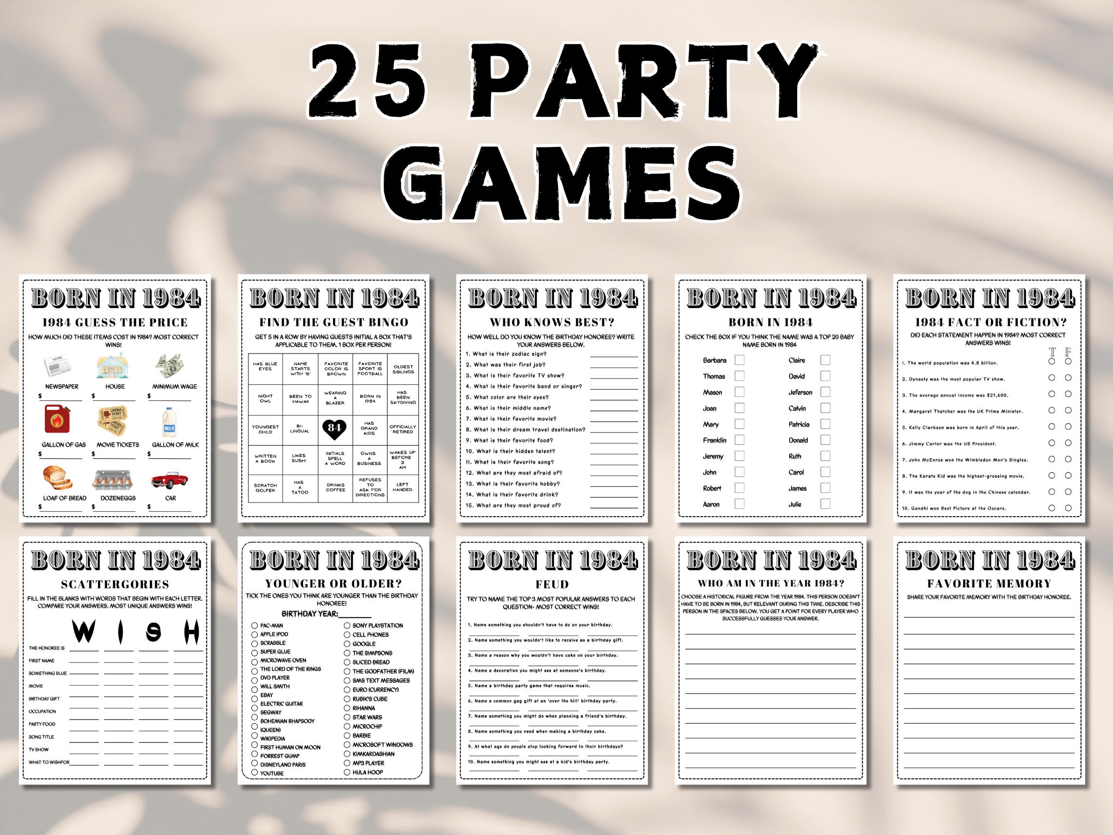 Born in 1984 Party Games Bundle , 40th Birthday Party Games Bundle ...