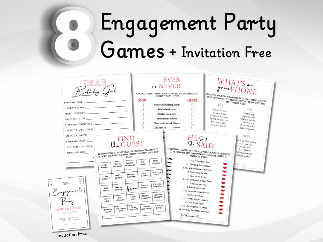 Printable Engagement Games , Fun Engagement Party Game Bundle , Couples ...