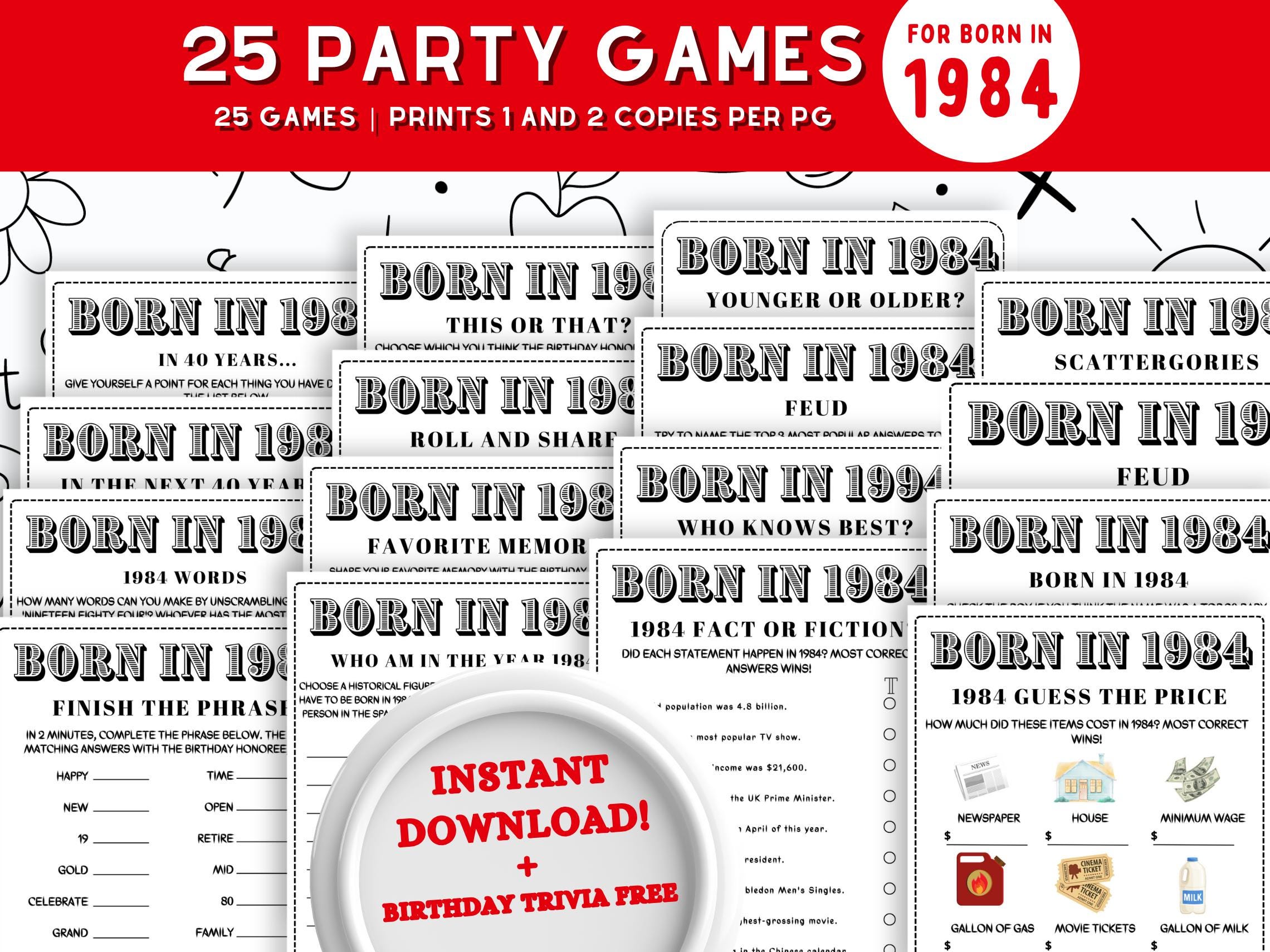 Born in 1984 Party Games Bundle , 40th Birthday Party Games Bundle ...