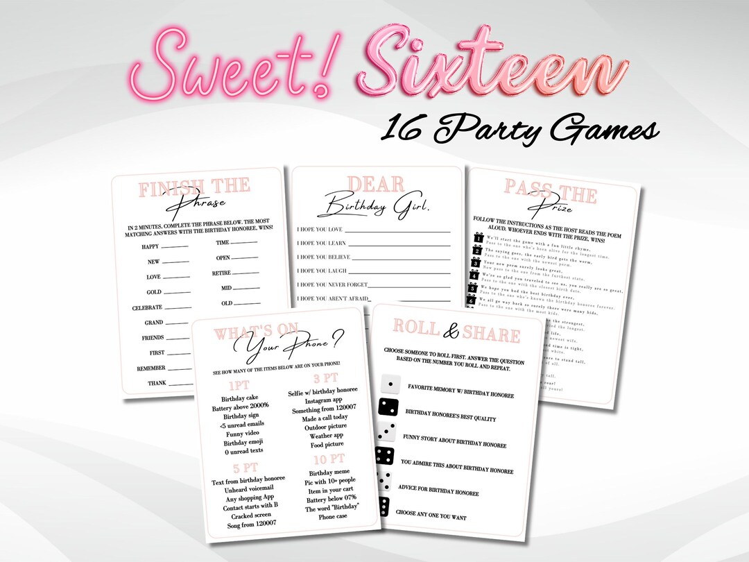 Printable Sweet 16 Games , 16th Birthday Party Games Bundle , Born in ...