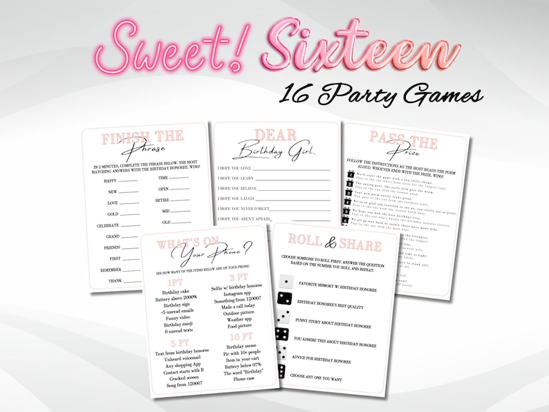 Printable Sweet 16 Games , 16th Birthday Party Games Bundle , Born in ...