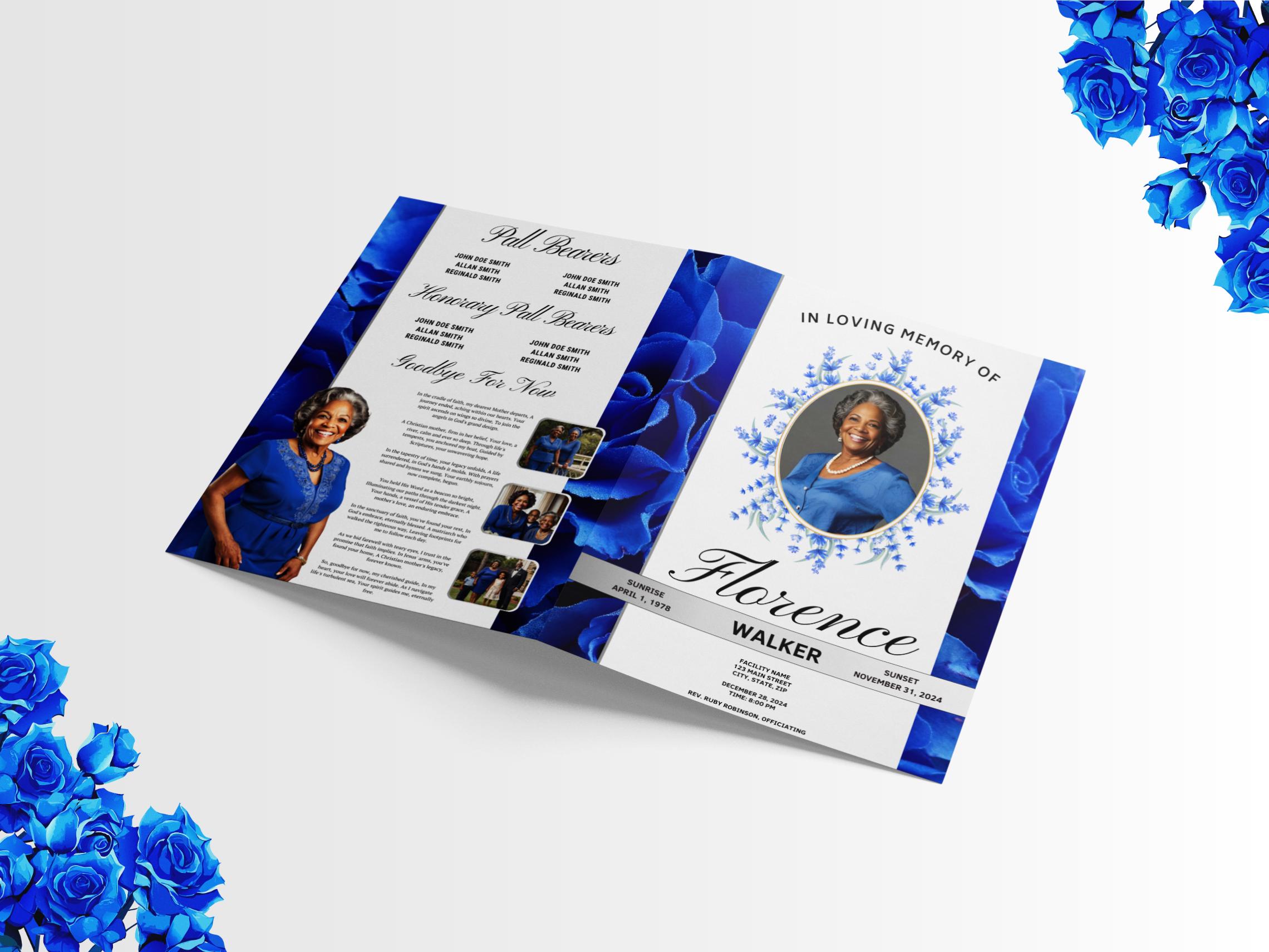 Royal Blue Funeral Program Template , Printable Funeral Program ...