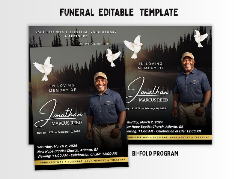 8 Pages Male Funeral Program Template , Fishing Memorial , Obituary ...