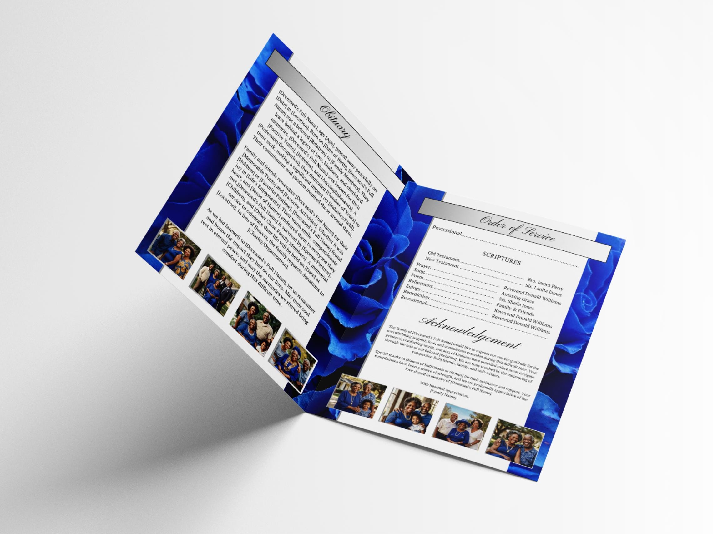 Royal Blue Funeral Program Template , Printable Funeral Program ...