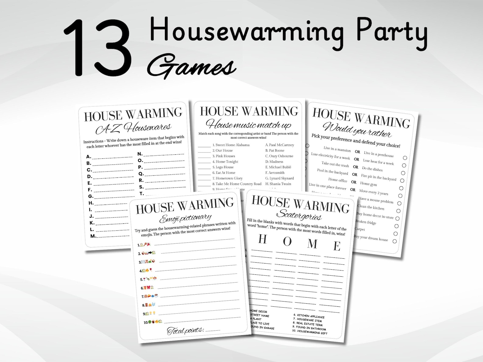 Printable Housewarming Games , House Warming Party Games Bundle ...
