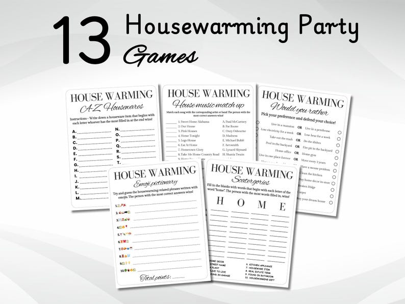 Printable Housewarming Games , House Warming Party Games Bundle ...